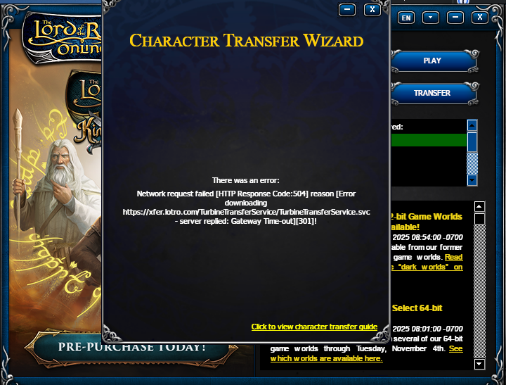 Error message on Character Transfer Wizard screen | The Lord of the ...