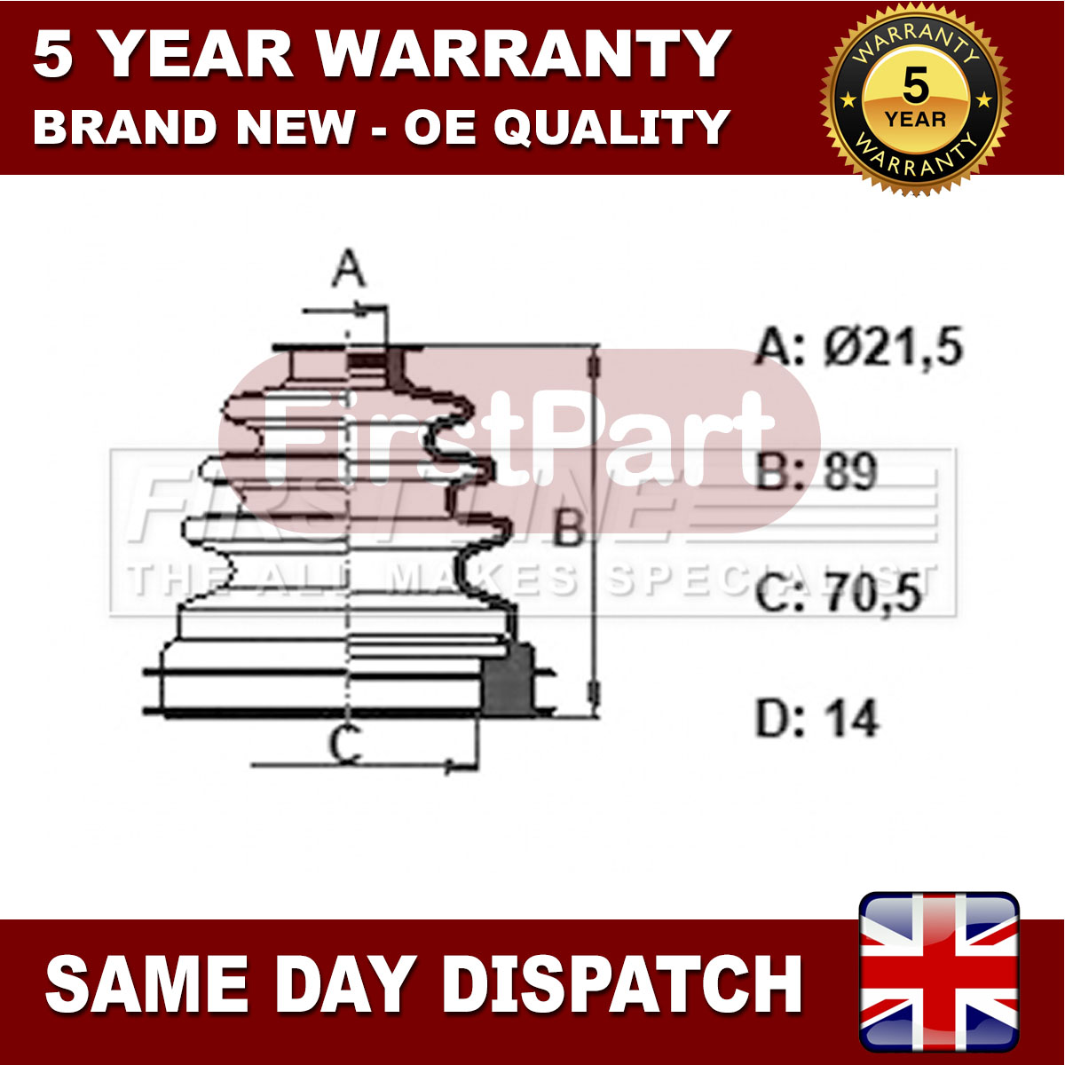 Fits Ford Tourneo Connect 1.8 dCi FirstPart Front Inner CV Joint Boot ...