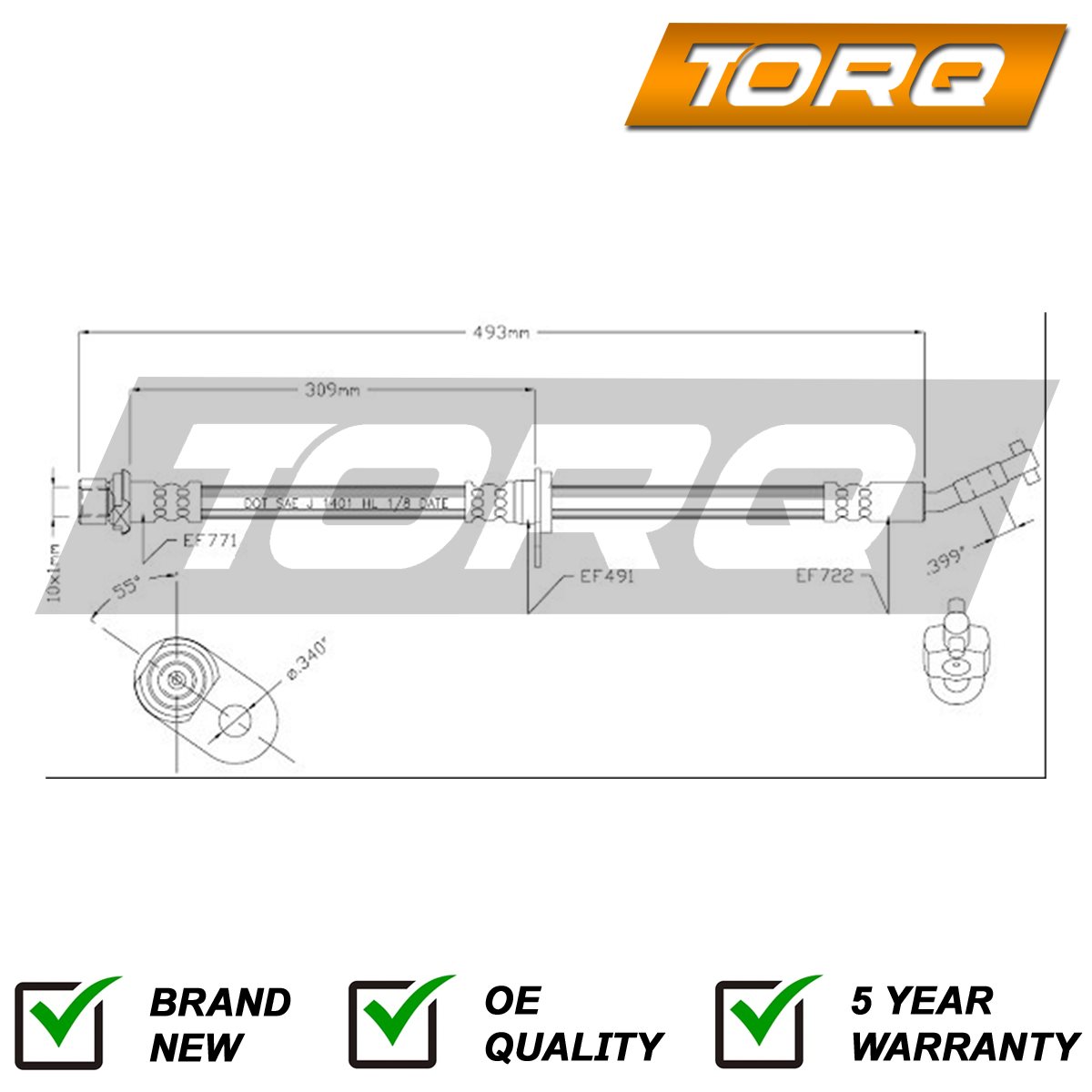 Brake Hose Front Right Torq Fits Toyota Avensis 1997-2003 1.6 1.8 2.0 D ...